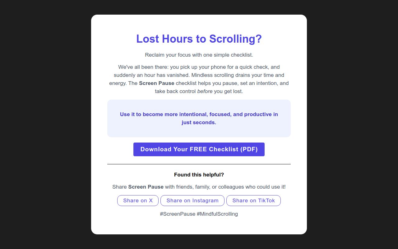 Screen Pause - Stop Mindless Scrolling